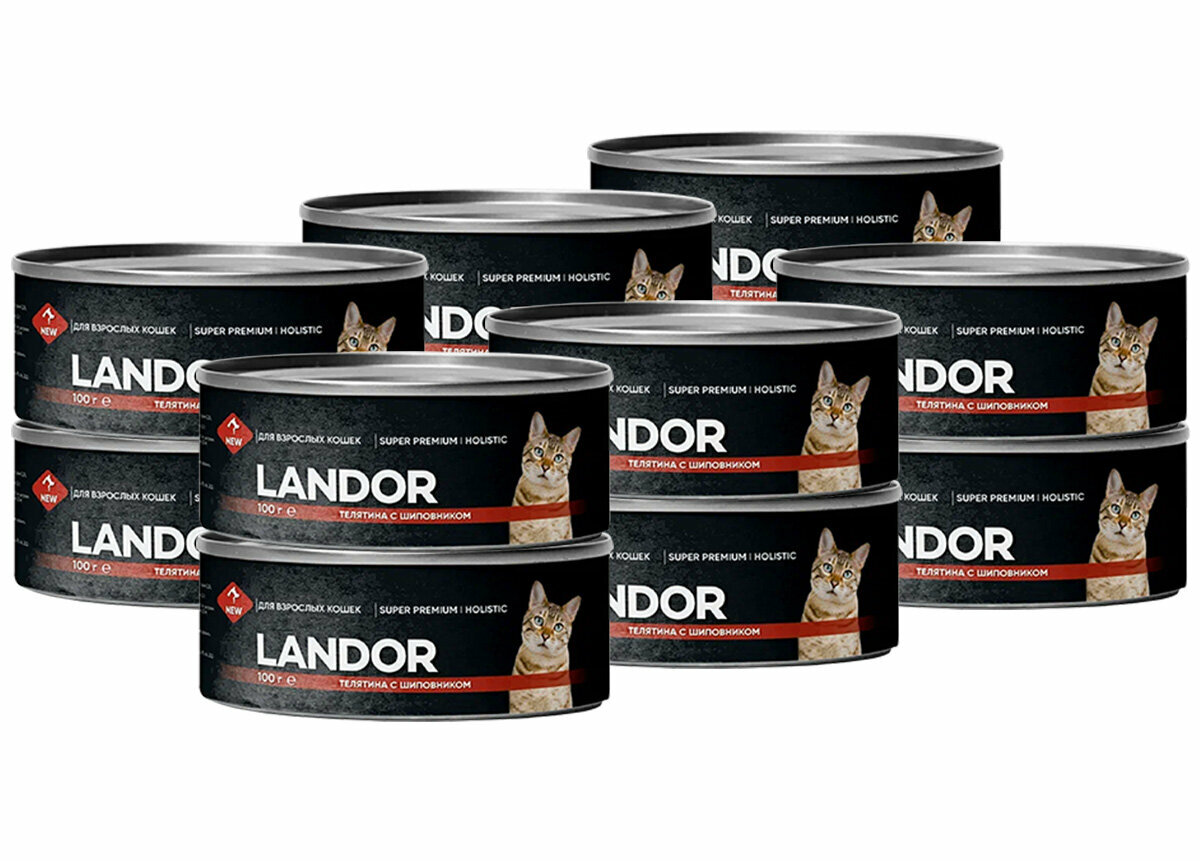 Корм влажный Landor для взрослых кошек, телятина и шиповник, 100 г х 12 шт