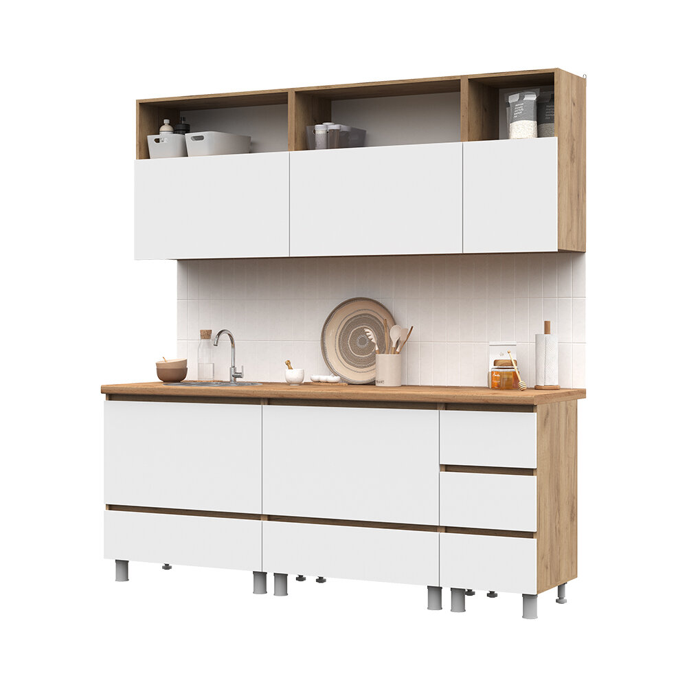 Кухонный гарнитур, ширина 2 метра, цвет-графит/дуб крафт золотой, столешница в комплекте