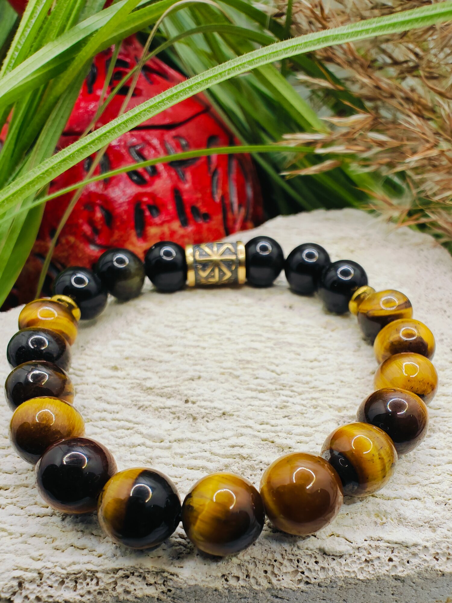 Славянский оберег, Браслет-цепочка, тигровый глаз, гематит, обсидиан