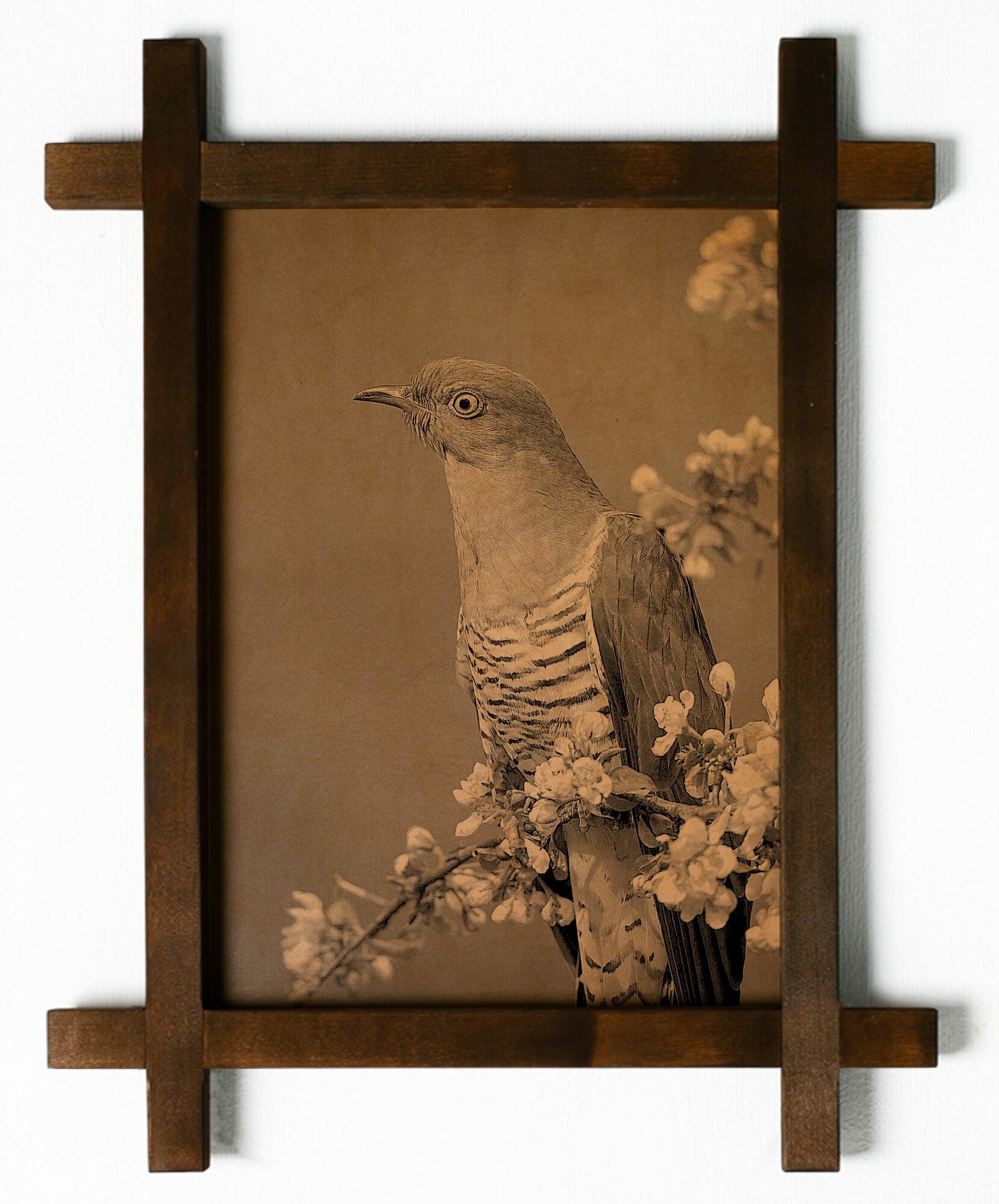 Картина интерьерная, натуральная кожа, "Кукушка", в деревянной раме, BoomGift