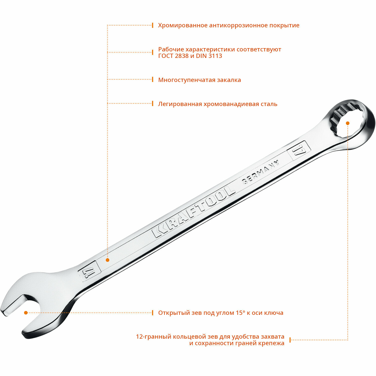 KRAFTOOL 17 мм, комбинированный гаечный ключ (27079-17)