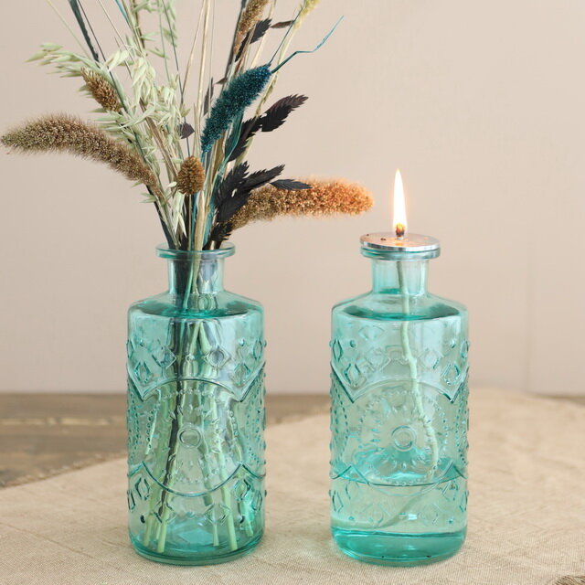 Стеклянная ваза-бутылка Berlin 21 см голубая, Ideas4Seasons, 29764