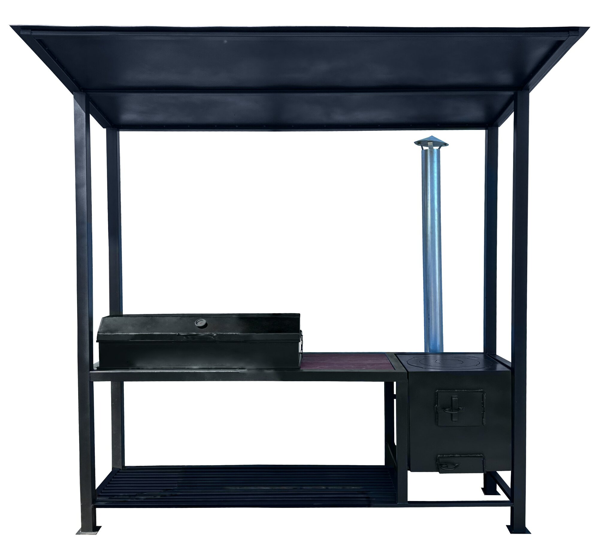 Мангал для дачи с крышей Лофт стиль с печью 4 мм 220 х 190 х 60 см с крышкой барбекю