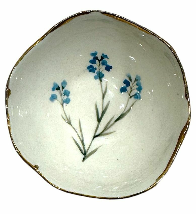 Пиала с золотистым краем ручной работы Верба керамика «Незабудки», керамика, 9 см