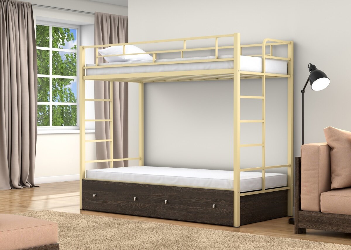 Двухъярусная кровать Валенсия Твист Слоновая кость ящики венге