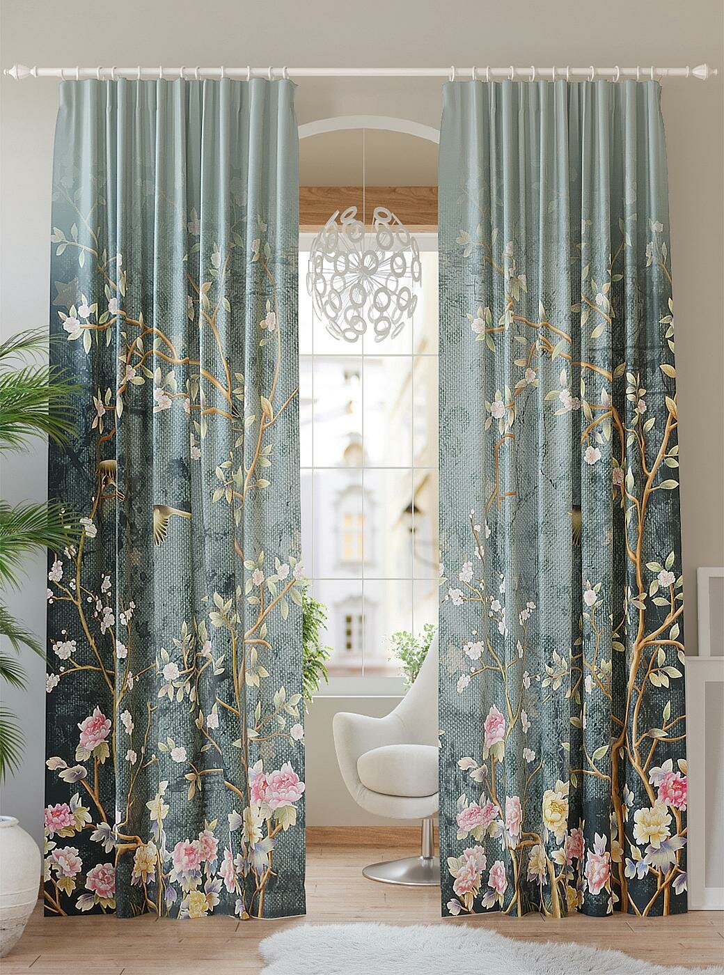 Комплекты штор AT HOME Нуари высота 260 см, ширина 150 см, крепление - шторная лента, Серый/черный