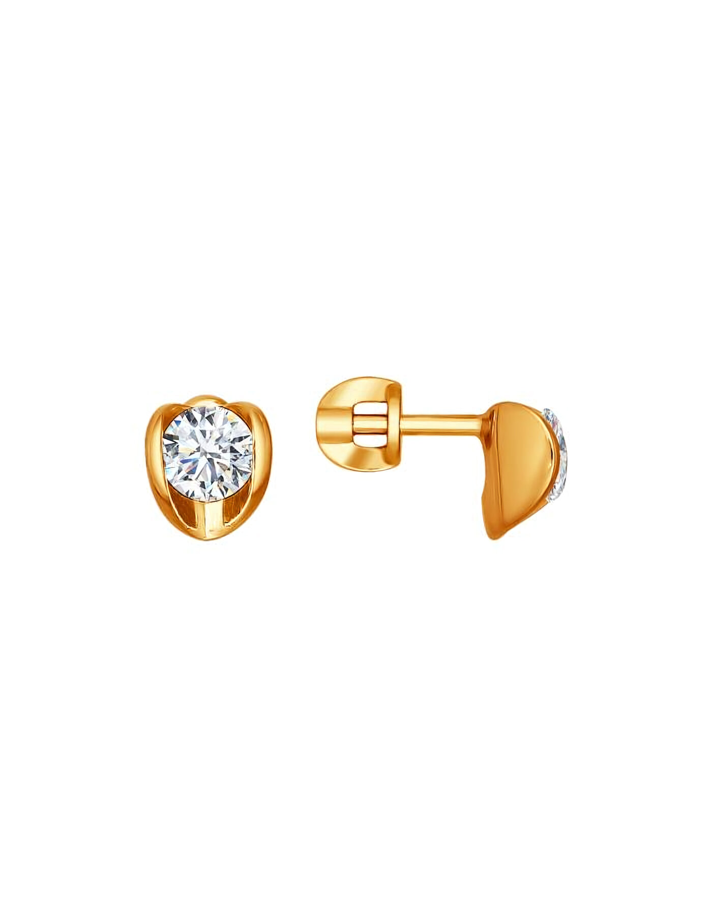 Серьги пусеты, серебро, 925 проба, золочение, фианит