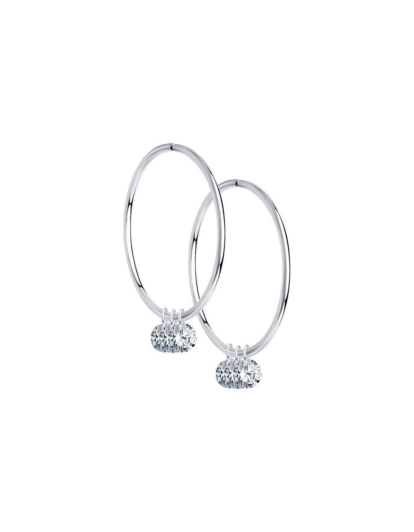 Серьги конго, серебро, 925 проба, родирование, фианит