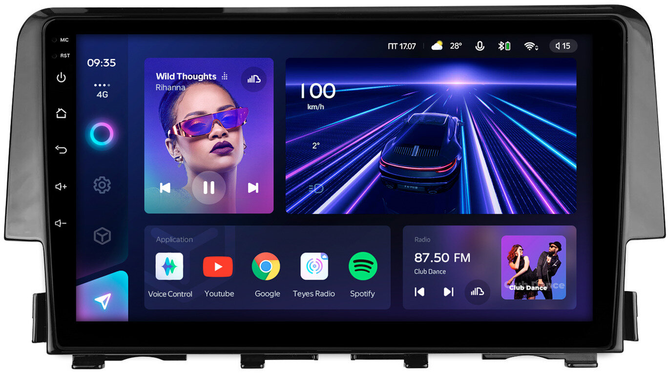 Штатная магнитола Honda Civic 10 2015-2021 Teyes CC3 2K 4/32 9.5" RM-9-650 Android 10 (4G-SIM, DSP, QLed)