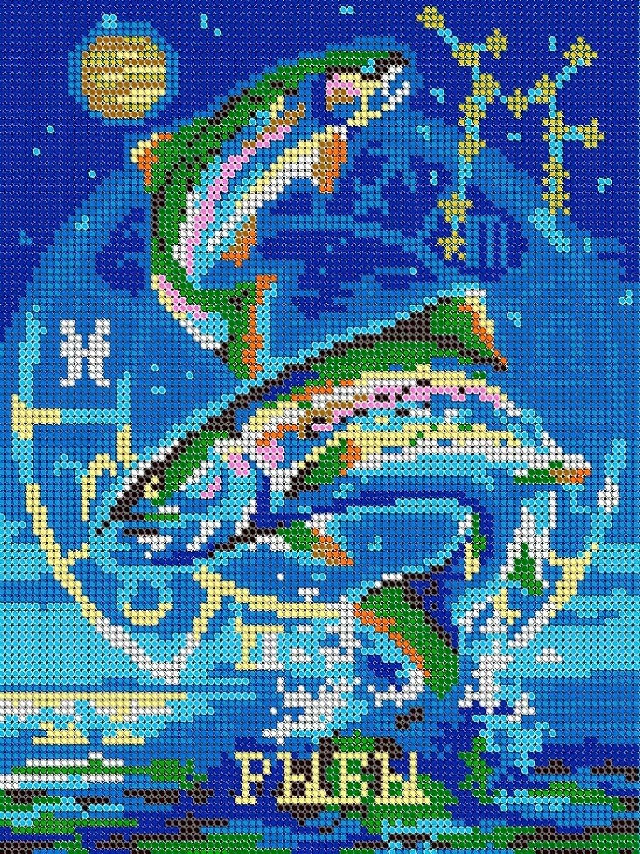 Алмазная мозаика 24х30 см, знак зодиака Рыбы, набор со стразами