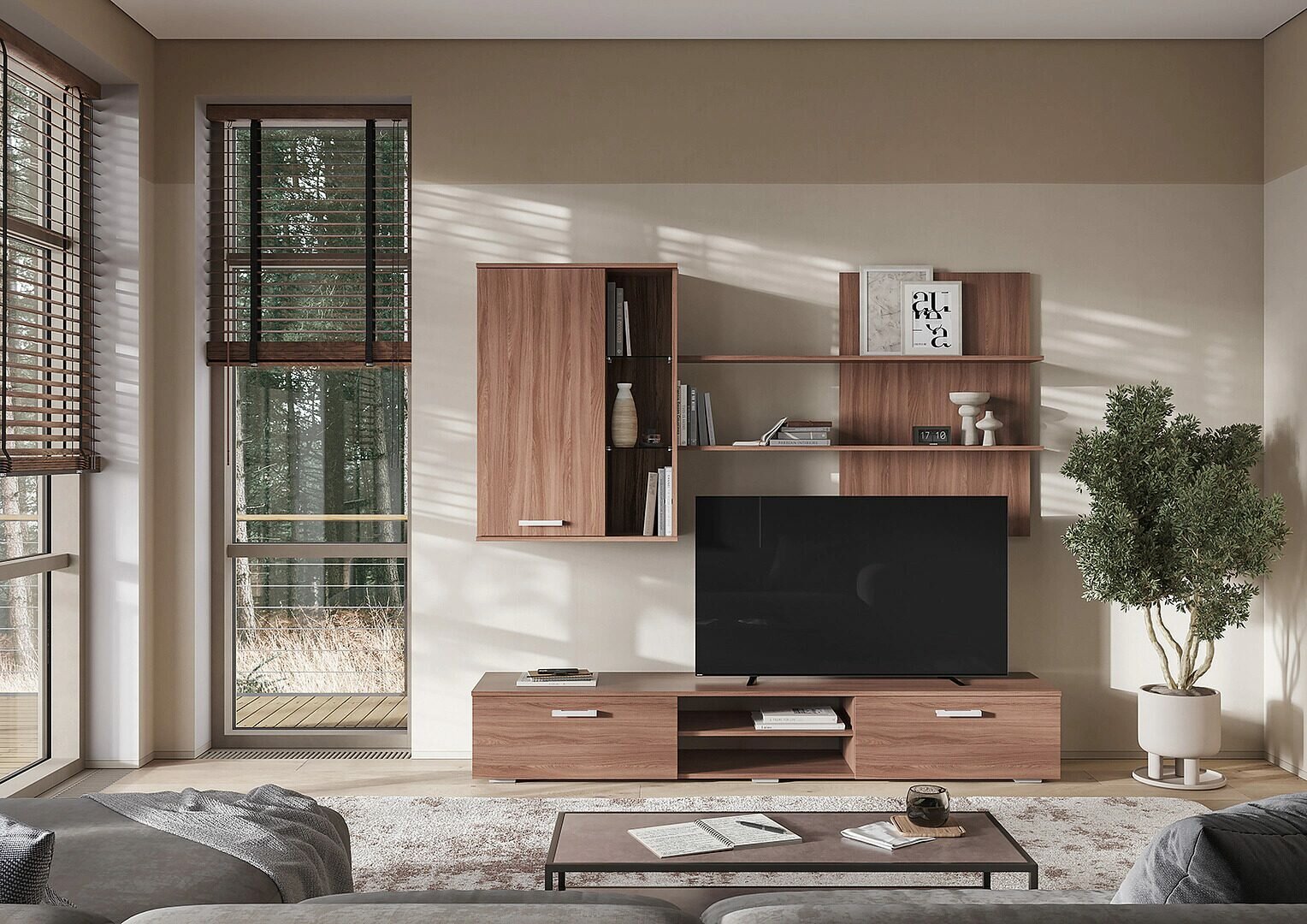 Стенка в гостиную «ингрид», ясень шимо темный (2000х402х2200)