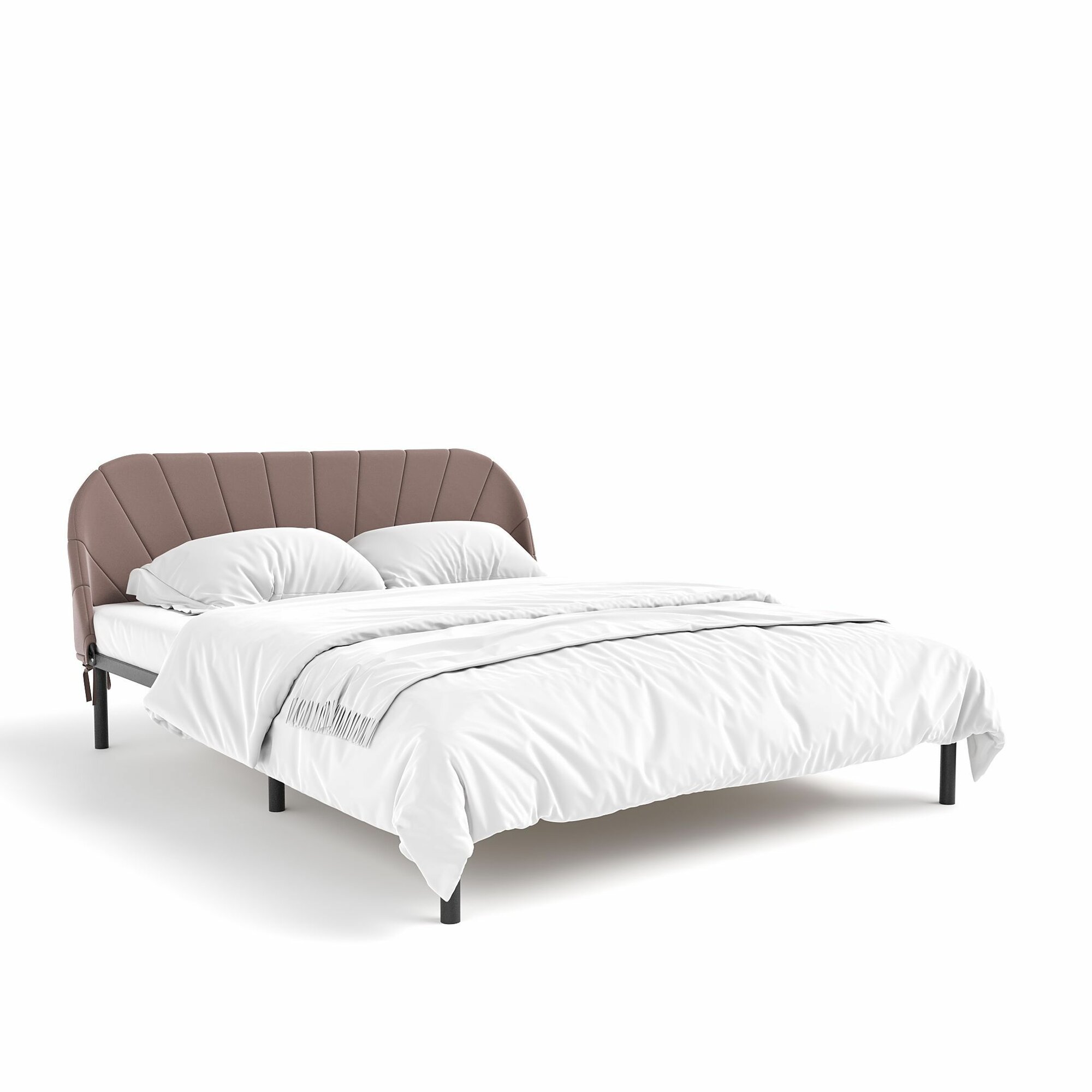 Кровать "Одра блэк", 160х200 см, велюр Velutto коричневый, черный каркас, DreamLite
