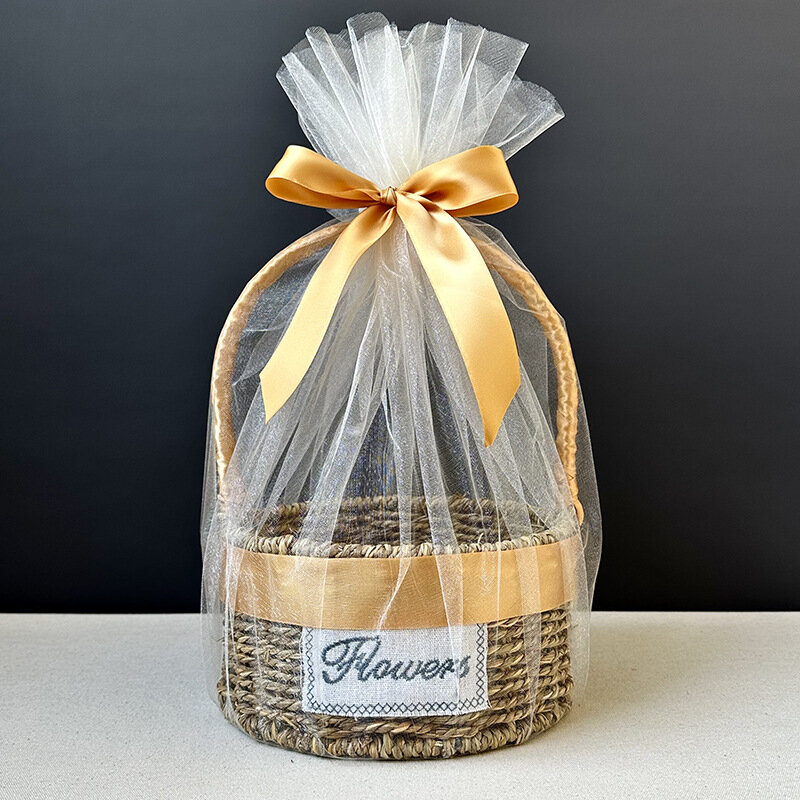 Источник в наличии Круглая соломенная подарочная корзина Happy Shop Портативная корзина для хранения Ротанговая