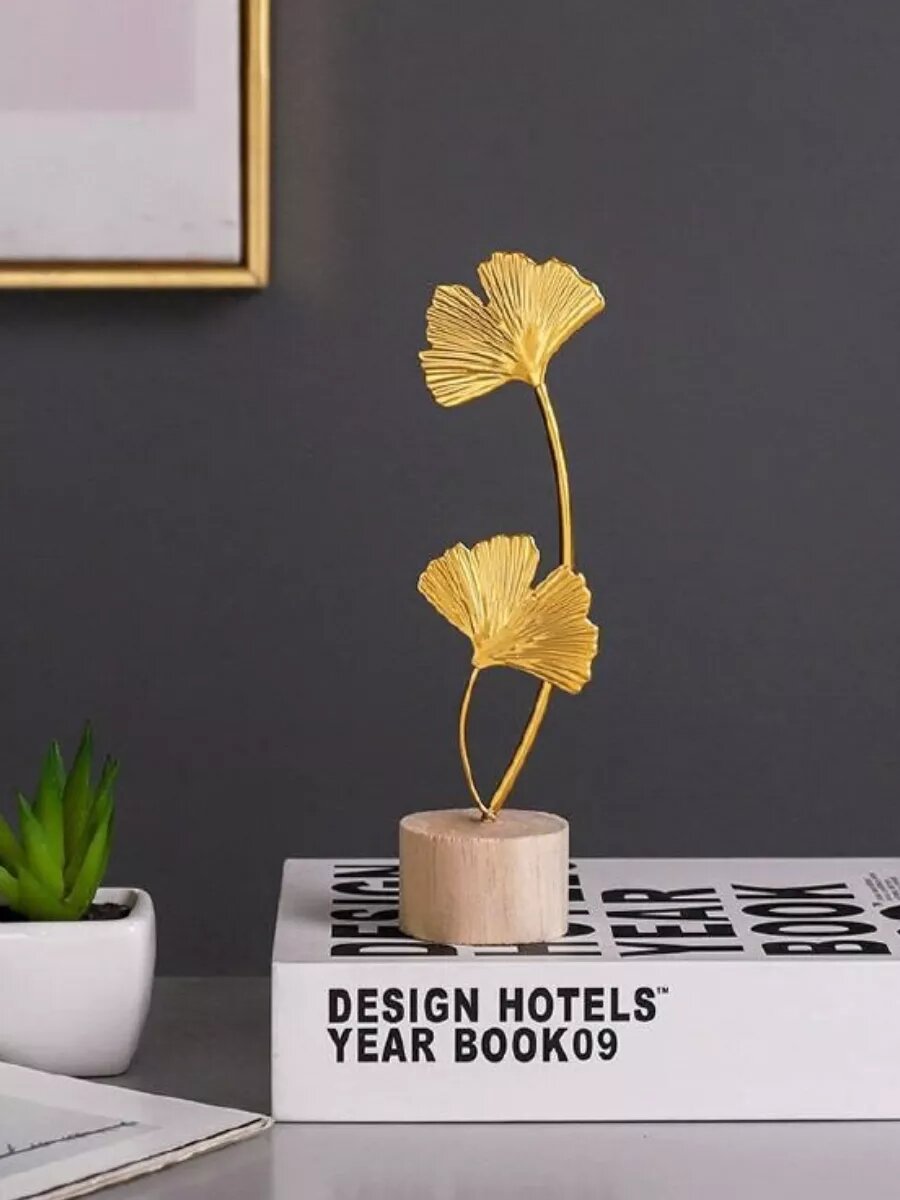 Статуэтка золотые листья металл дерево декор интерьер