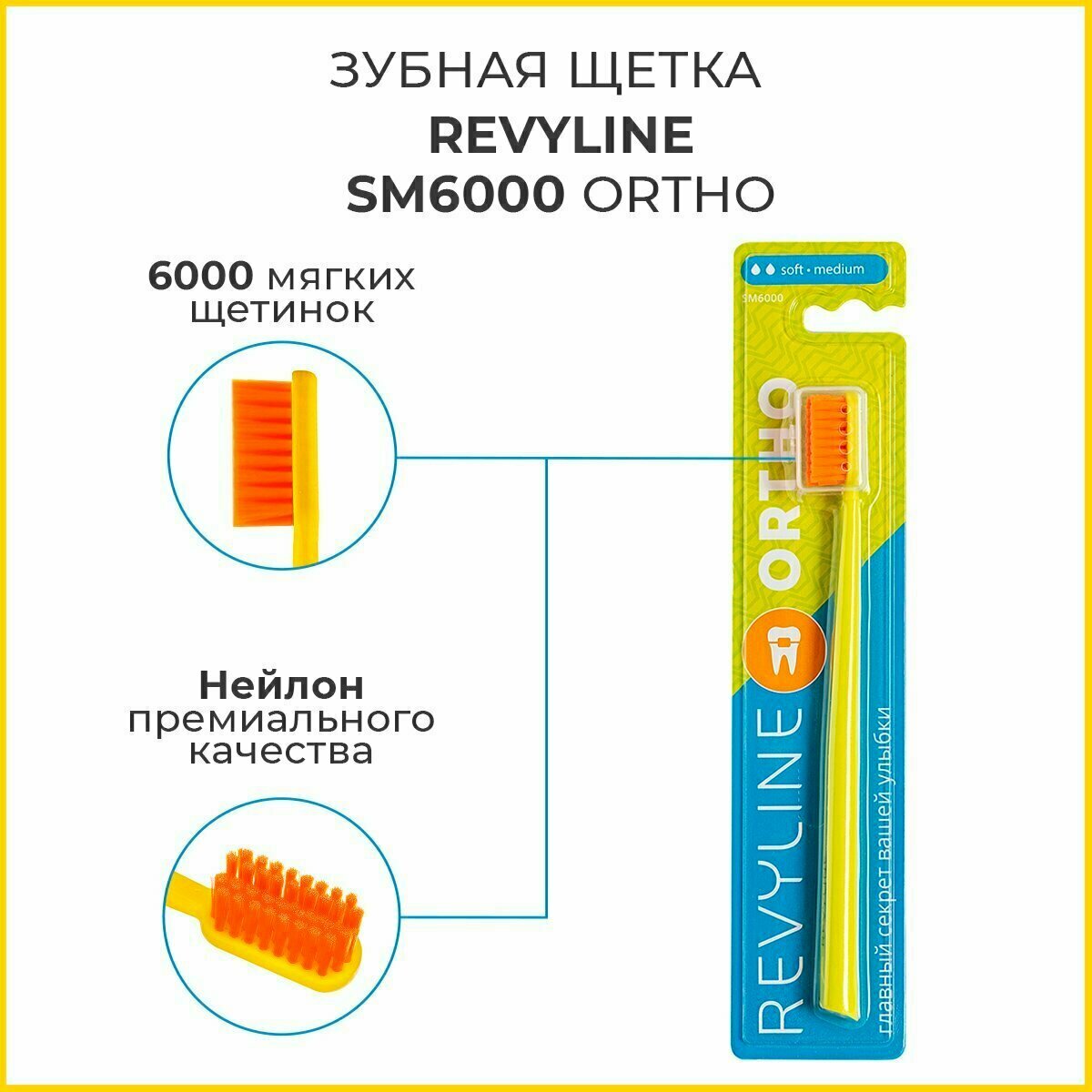 Зубная щетка Revyline Ortho SM6000, для брекетов, мягкая, 6000 щетин, нескользящая, салатовая