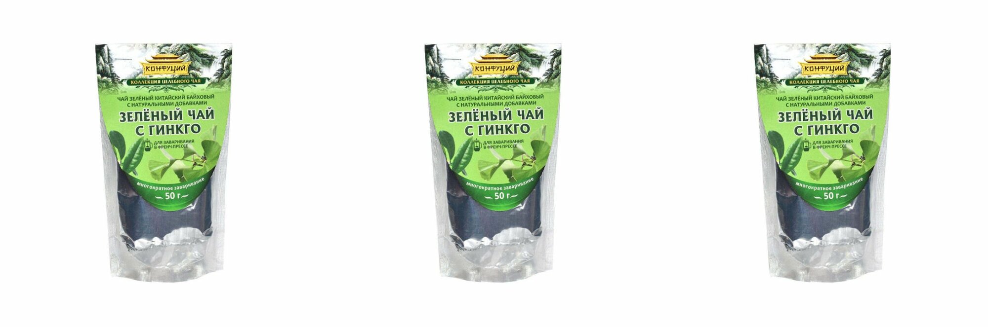 Конфуций Зеленый чай с Гинкго,50 г,3 шт