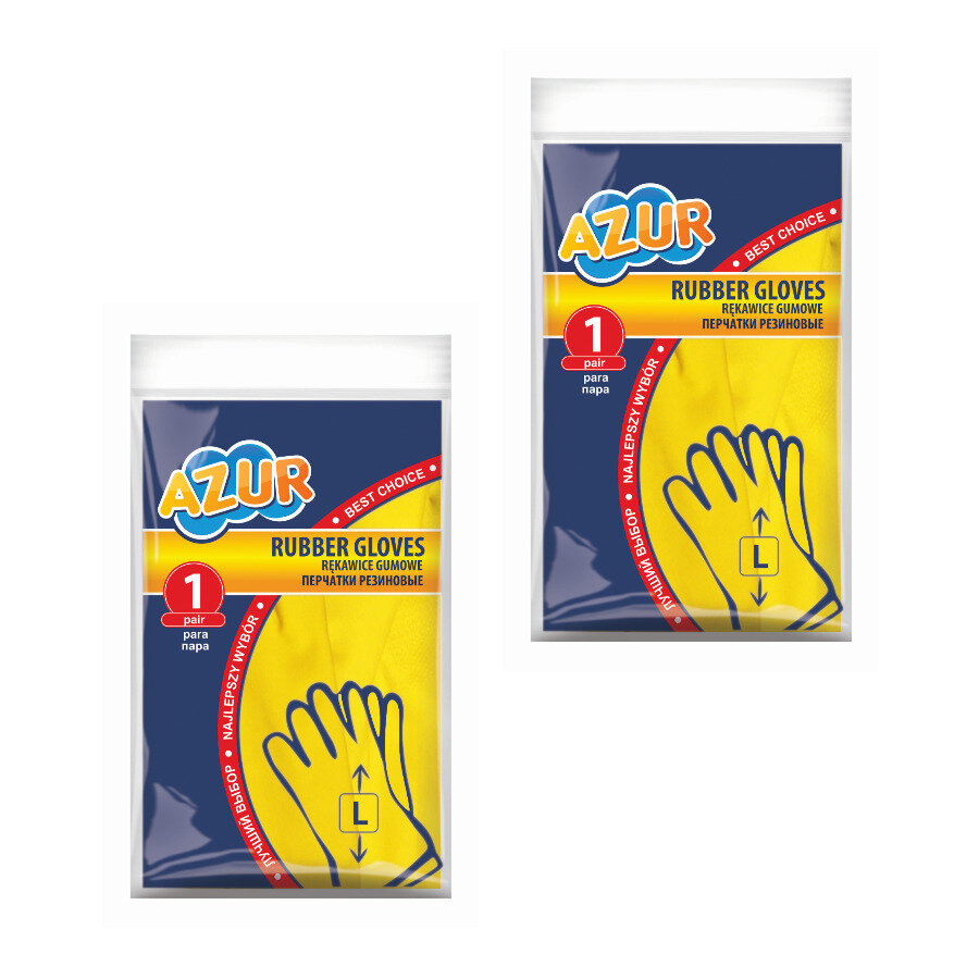 Перчатки резиновые хозяйственные AZUR, размер: L, комплект: 2 пары, цвет: желтый, 092110-2