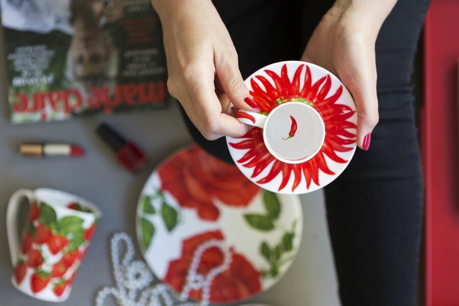 Кофейная пара чашка для кофе с блюдцем фарфоровая посуда TAITU PEPPER, 100 мл. RED