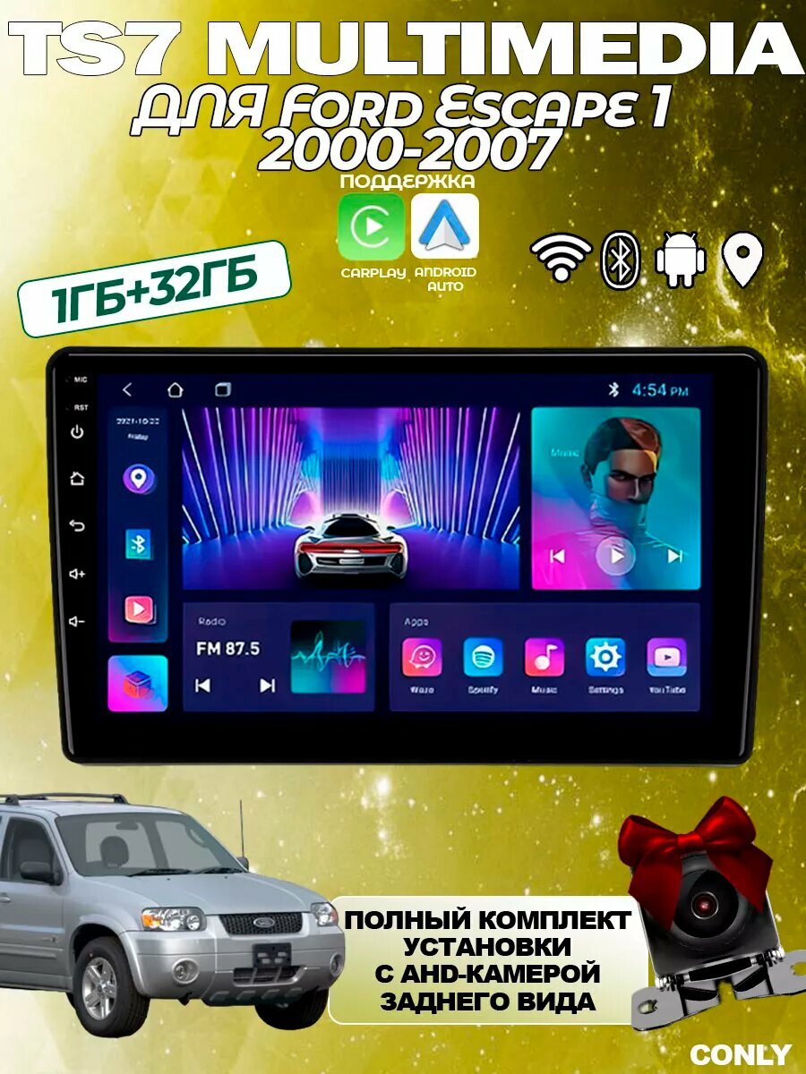 Магнитола для Ford Escape 1 2000-2007 TS7 Bluetooth, FM/AM, GPS, Сенсорная