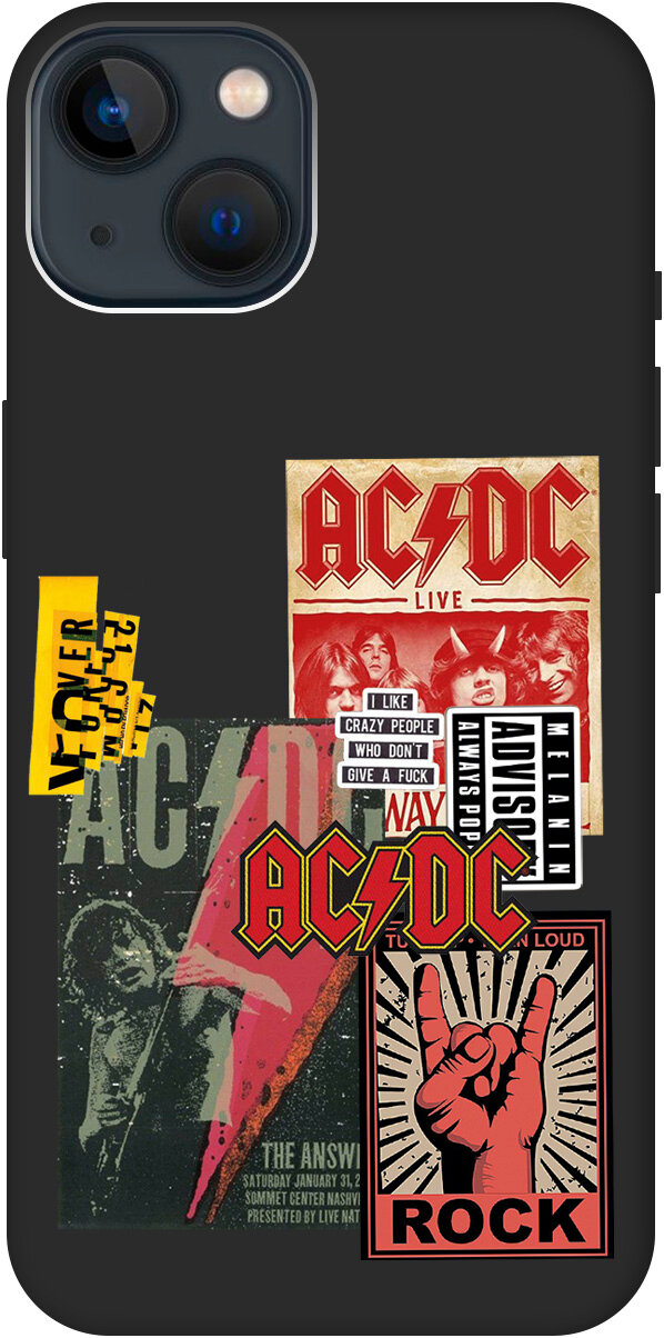 Силиконовый чехол на Apple iPhone 13 Mini / Эпл Айфон 13 мини с рисунком "AC/DC Stickers" Soft Touch черный