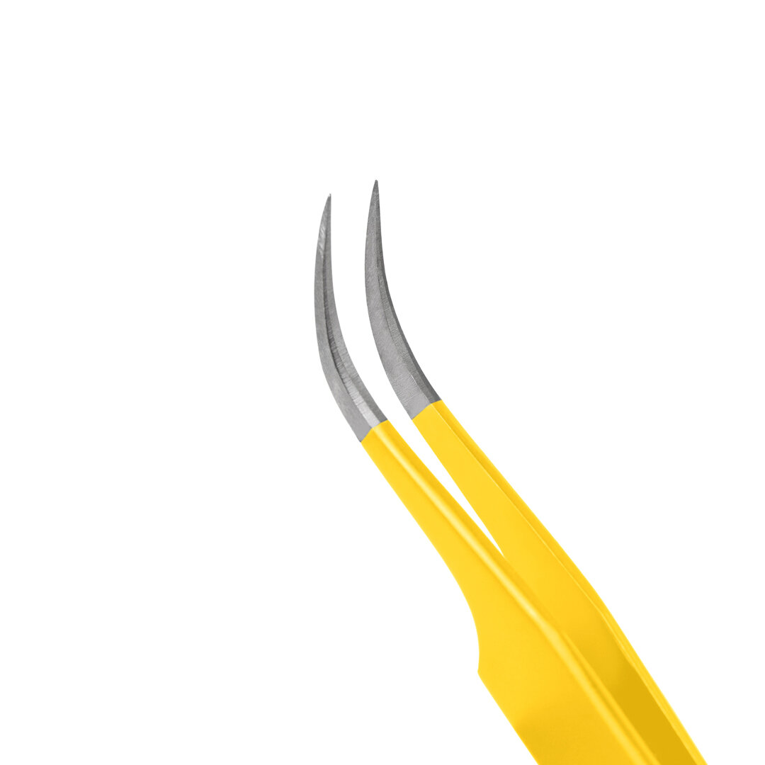 Пинцет для наращивания ресниц RILI Yellow Line изогнутый, японская сталь
