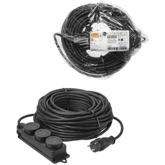 Удлинитель-шнур силовой Tdm Electric каучук, КГ, IP44, 3 гнезда с/з, 4000 Вт, 30 м Народный, SQ1307-0248