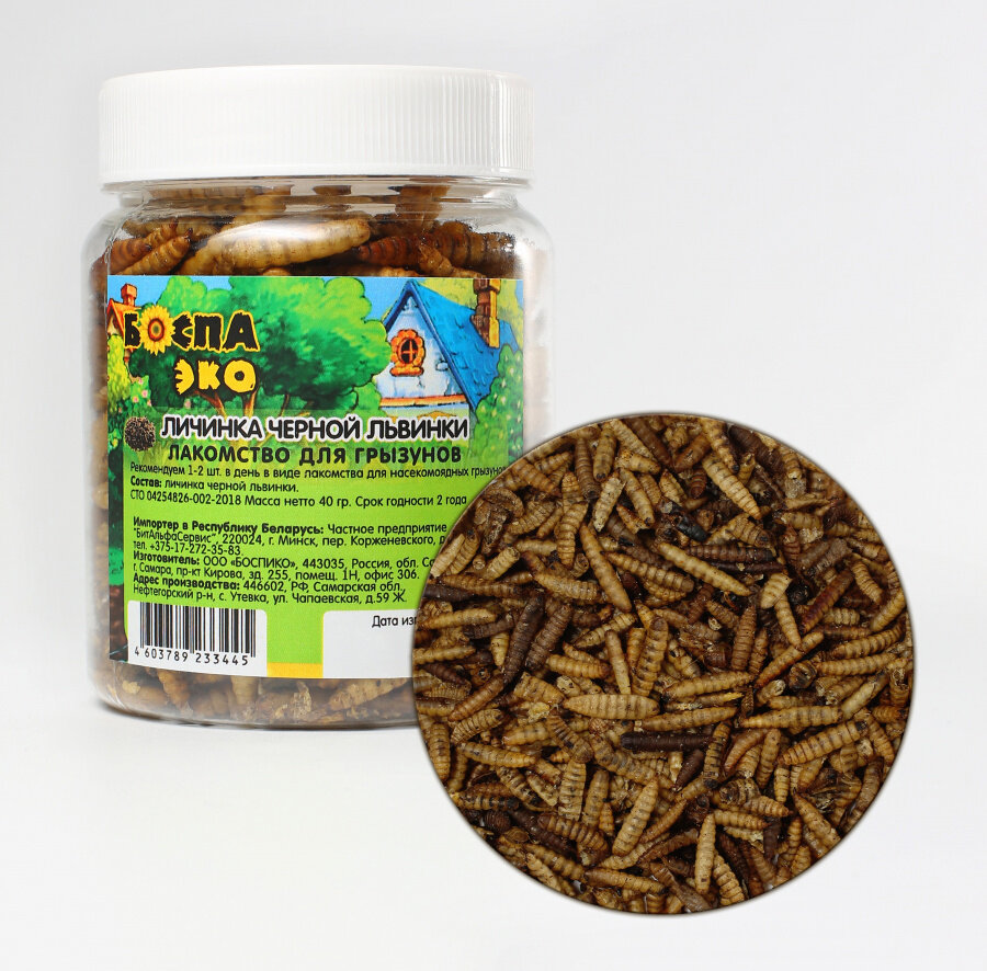 Лакомства для грызунов Личинка черной львинки 40г банка боспа ЭКО 1/35