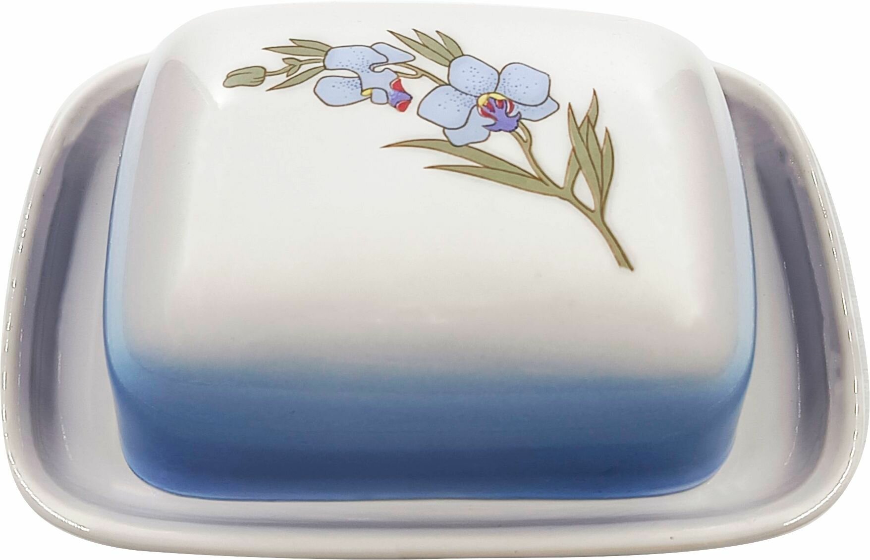 Маслёнка винтажная "Голубой ирис" новая, 18.5*14 см, Colditz, ГДР, 1989 г.