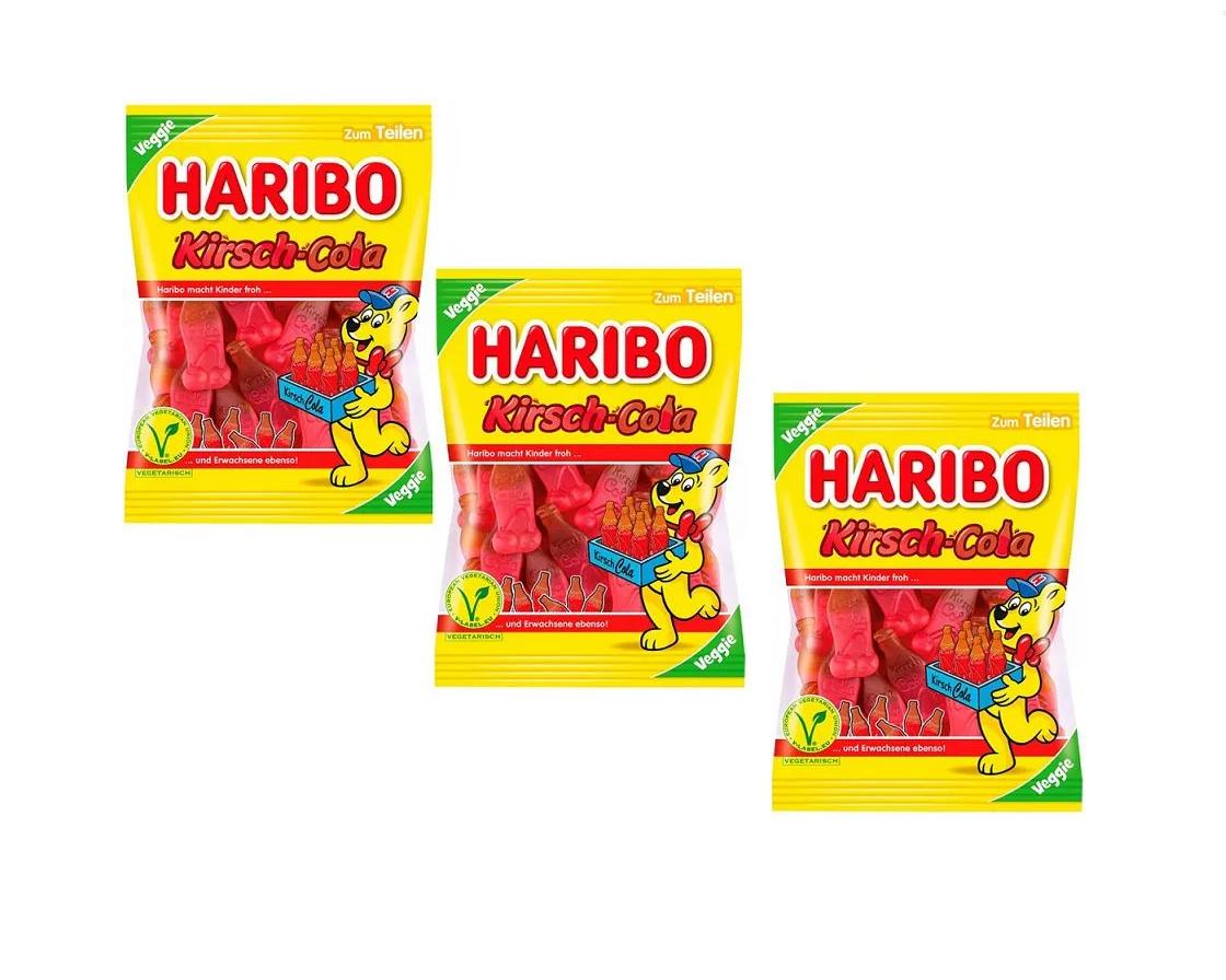 Мармелад Haribo Kirsch-Cola, (Вишневая Кола), Веганский продукт, (3 шт. х 175гр.)