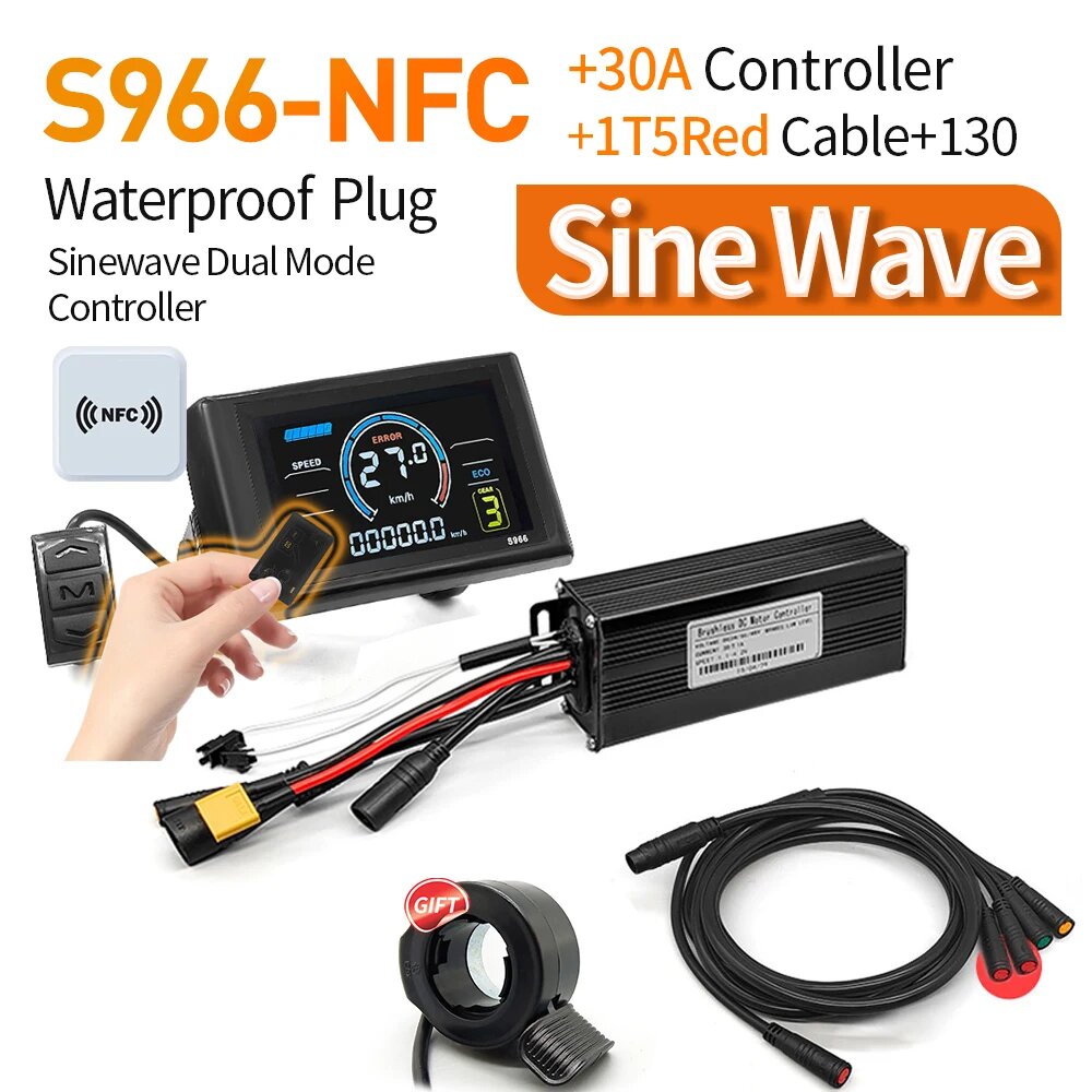 EZKT Синусоидальный водонепроницаемый контроллер Ebike 17A 26A 30A для электровелосипедов 30A S966-NFC 1T5Red