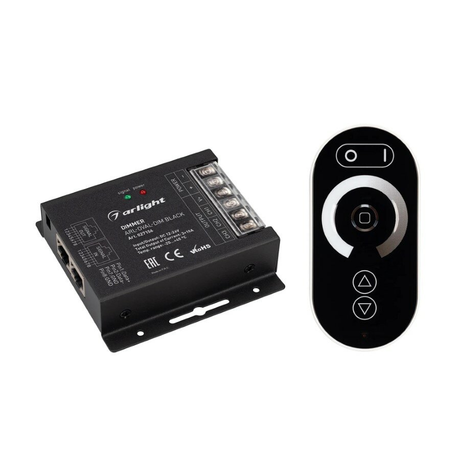 3ch RF ARL-OVAL-DIM Black 12-24V, 360-720W, вых.- 3х10А, Диммер, 91x80x24 мм, Arlight, Диммер, черный радиопульт с 5 кн.