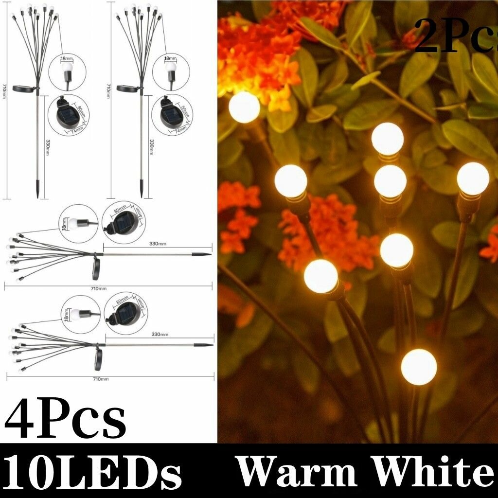 4 шт. Светлячок на солнечной батарее, искусственное освещение на открытом воздухе, 10 лампочек, водонепроницаемое украшение для сада, ландшафт, искусственное украшение для уличного садоводства