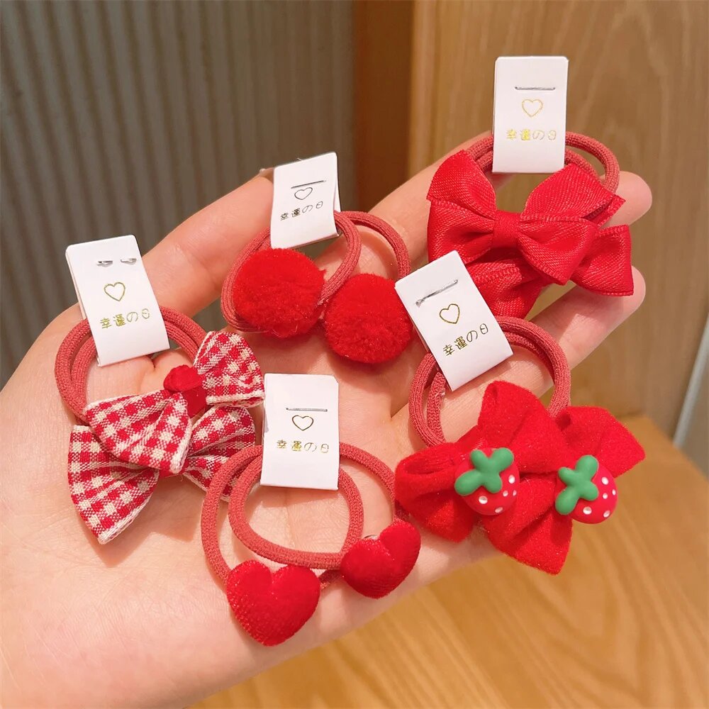 Резинки для волос с помпонами, 5 шт. Красный, H