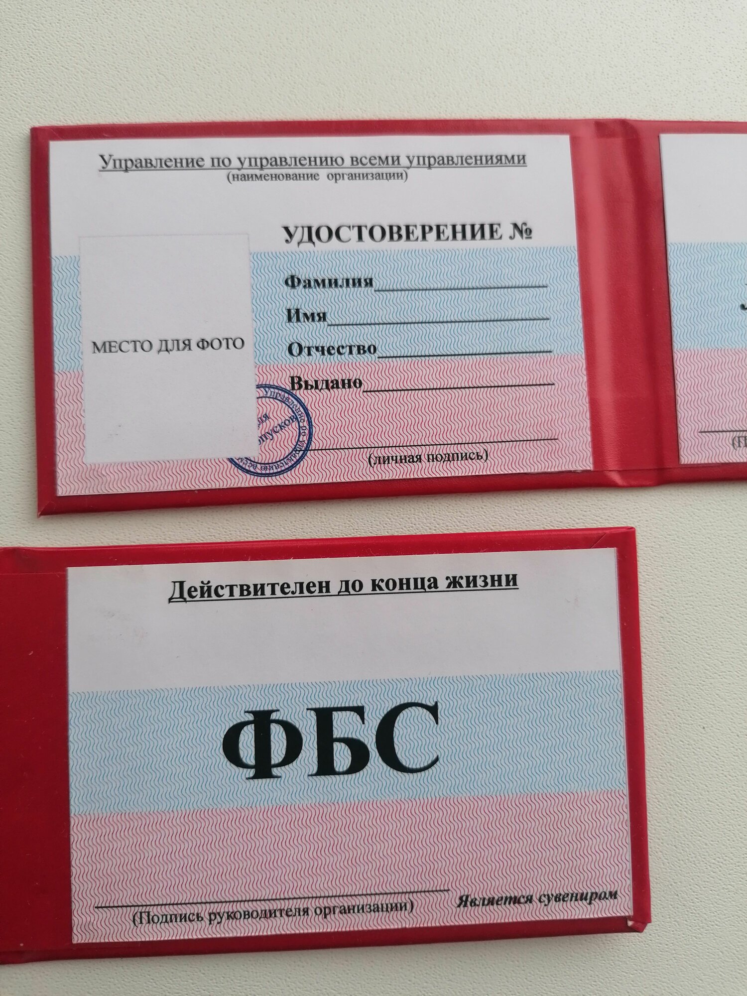 Удостоверение сувенирное ксива ФБС