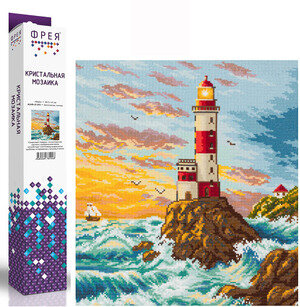 Набор для творчества (Фрея) КристальнаяМозаика Маяк (холст б/подрамника полн. выкладка лоток пинцет стразы схема) [36.5*41см] (ALVR-31 075)