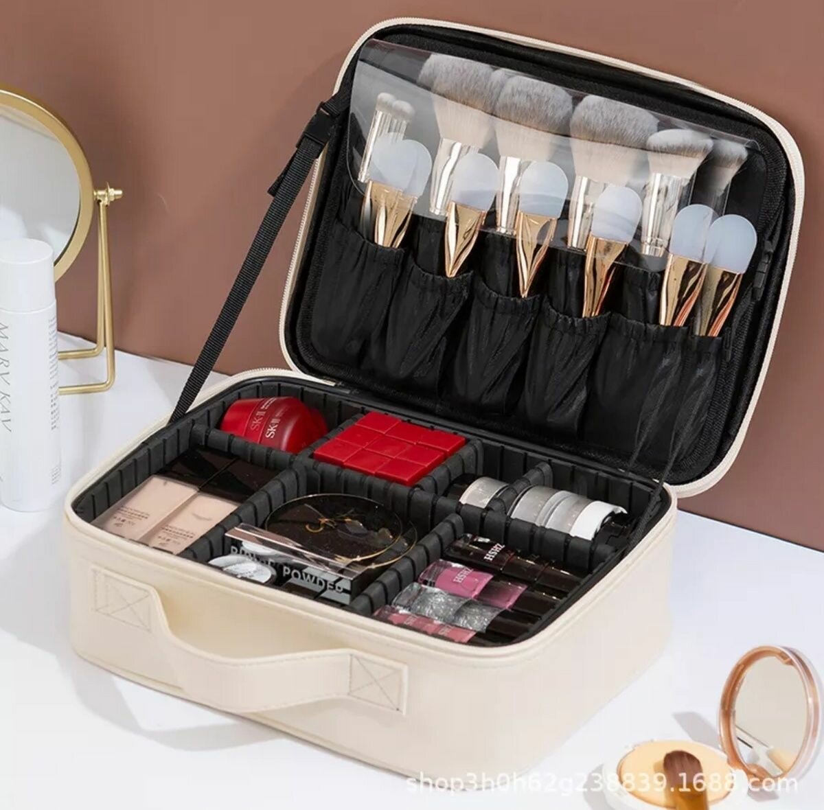 Косметичка-органайзер с зеркалом и светодиодной подсветкой