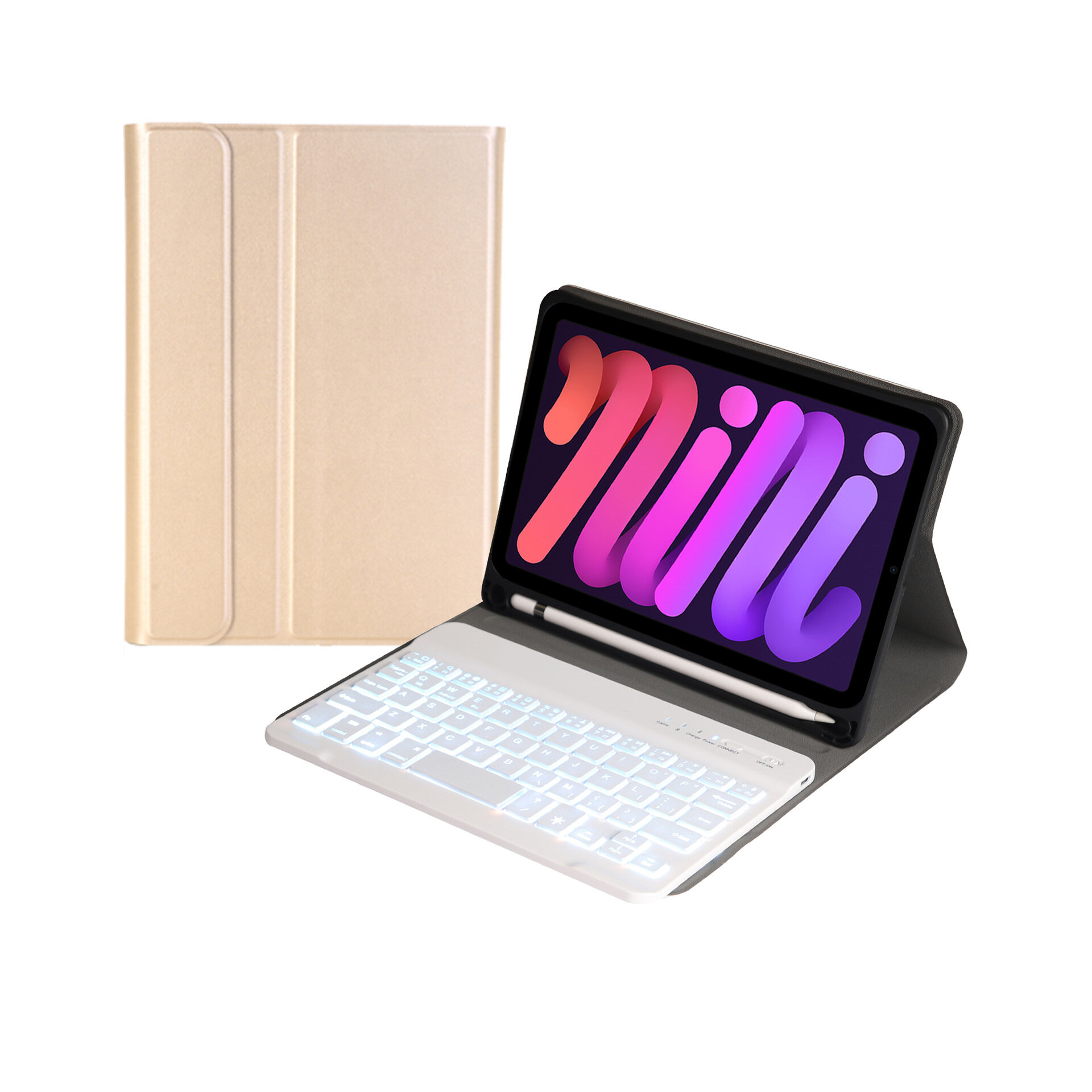 Чехол-клавиатура, для iPad mini 6, ультратонкий, кожаный, с подсветкой, съемный, золотой