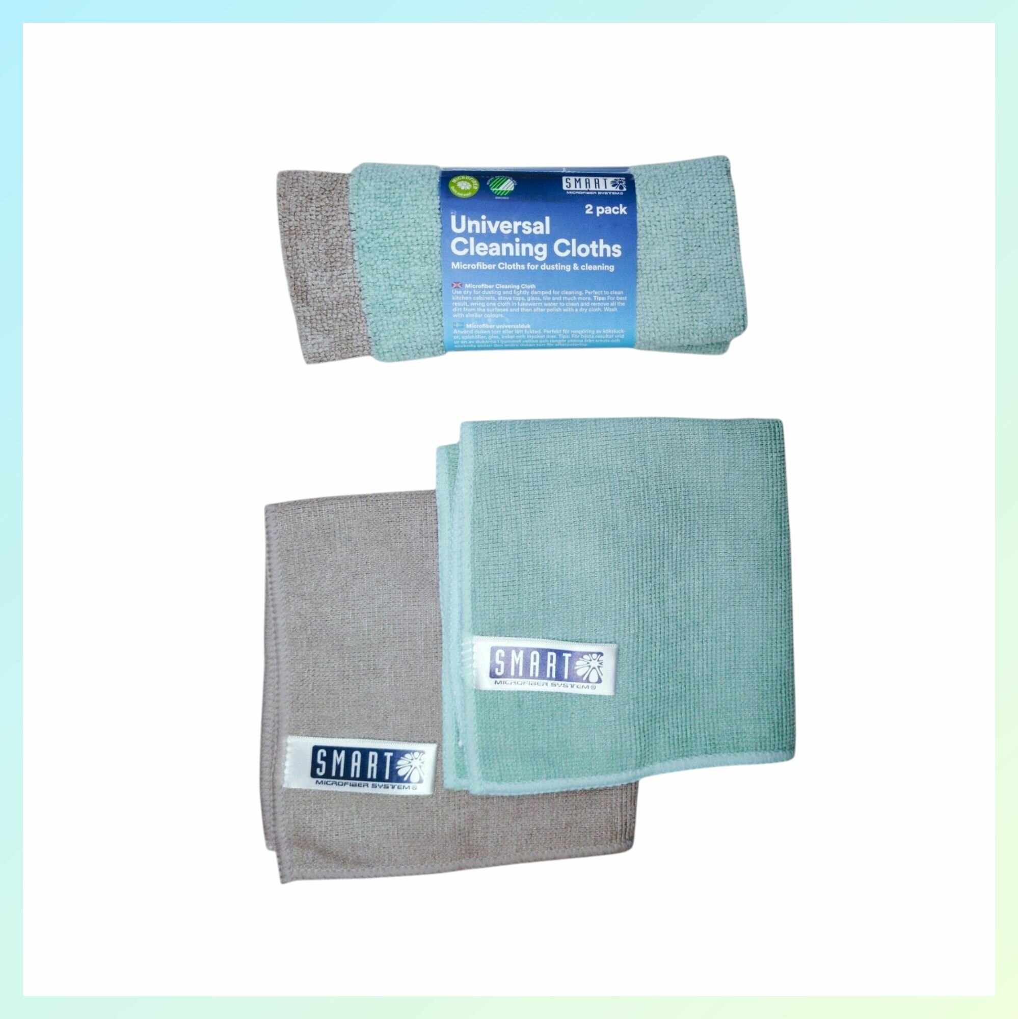 Салфетки Smart Microfiber System для уборки, 2 шт, 30х30 см, бирюзовый/серый, для любых поверхностей