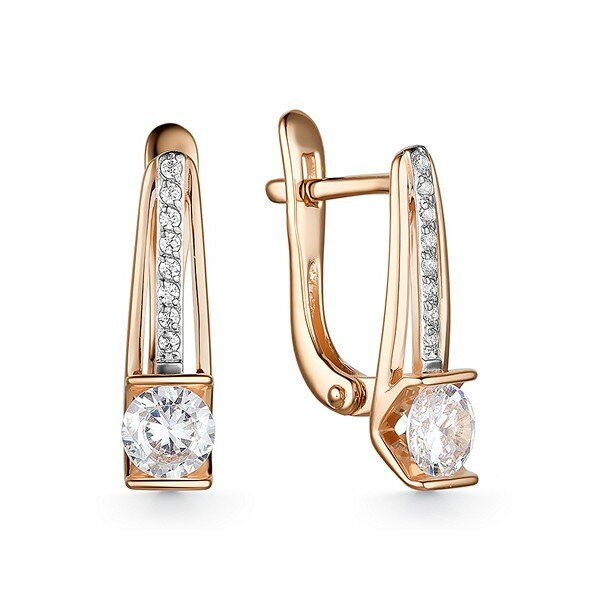 Серьги, красное золото, 585 проба, фианит