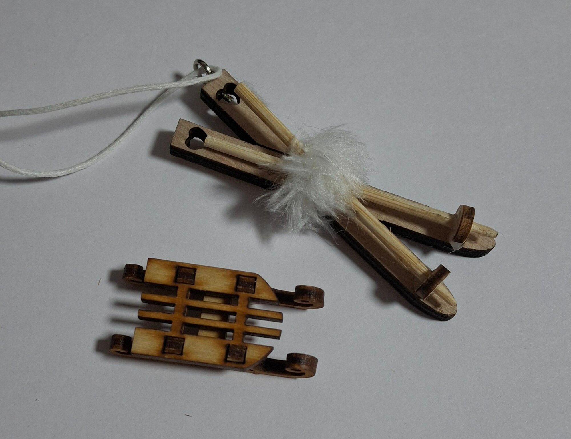 Набор миниатюр для ватной игрушки, куклы, "Санки и лыжи с лыжными палками", дерево, отшлифованы