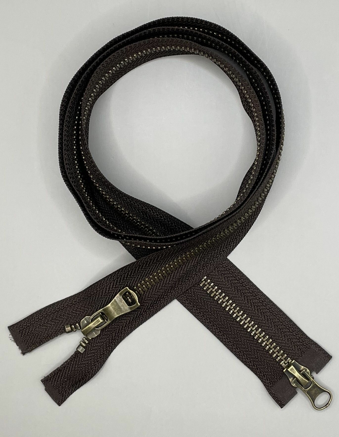 Молния металл шлифованный , тип 5,110см, коричневый, зубья бронза,2 замка.1шт.