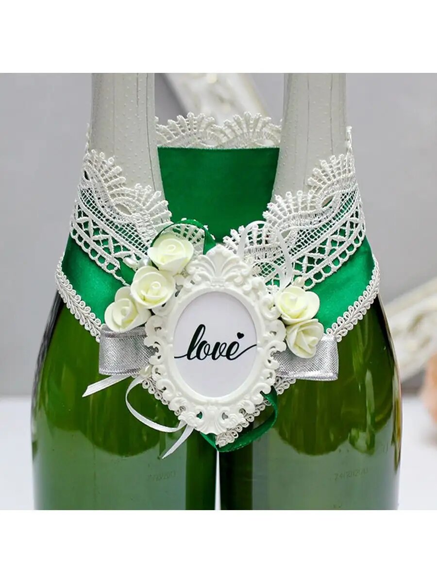 Украшение на бутылки шампанского свадебное молодоженам жениху и невесте, чехол, наряд декор с лентами
