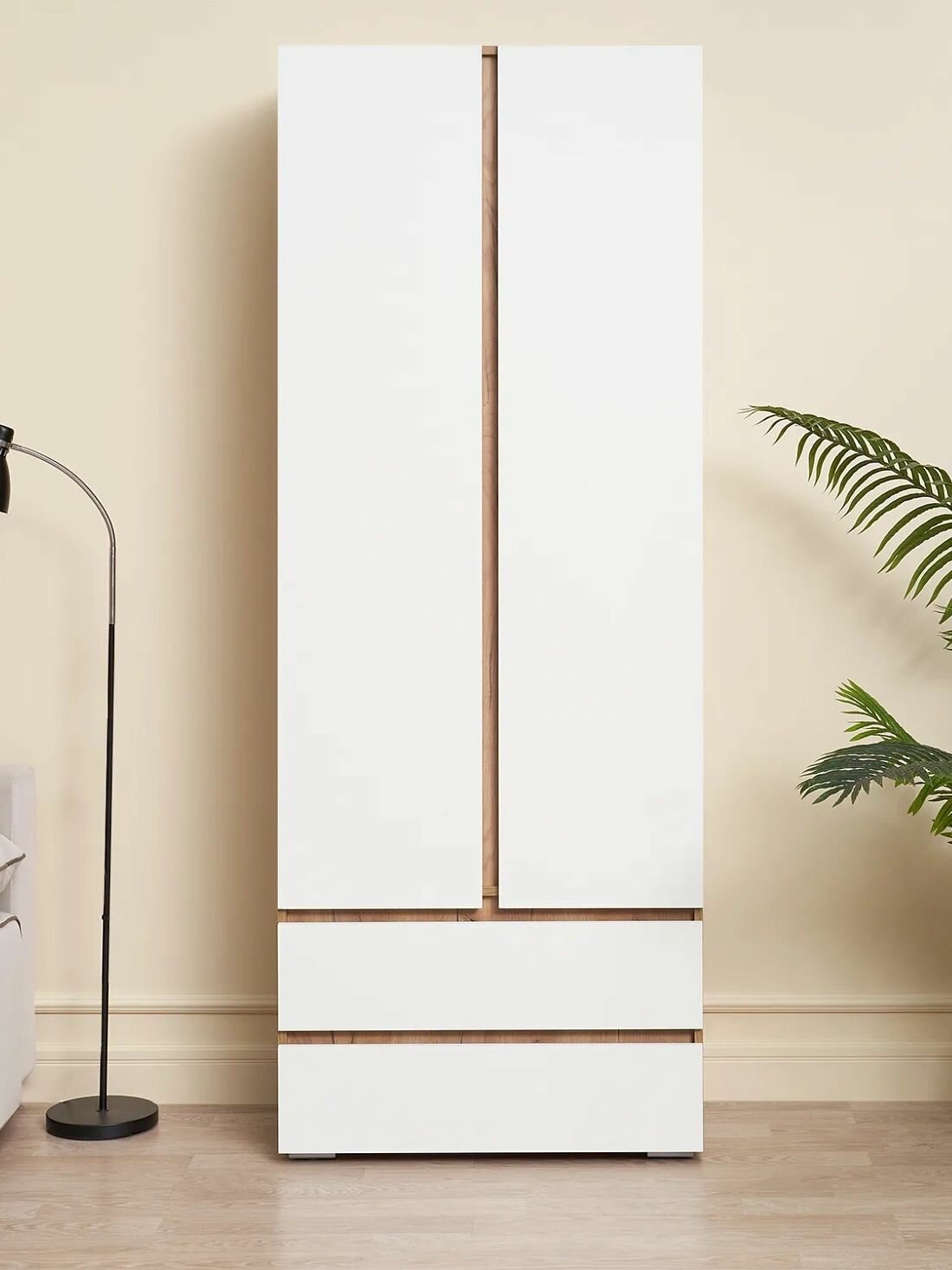 Шкаф распашной 2х створчатый с ящиками Хелен Белый Крафт золотой, 80х46х210 см