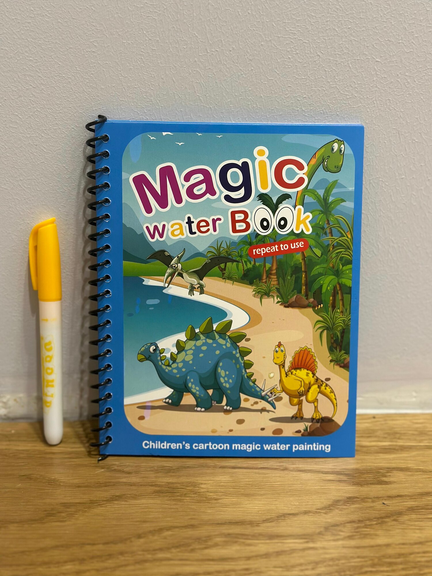 Водная раскраска динозавры 2 для малышей многоразовая + фломастер, заправляемый водой EEbaby тетрадка для детского творчества
