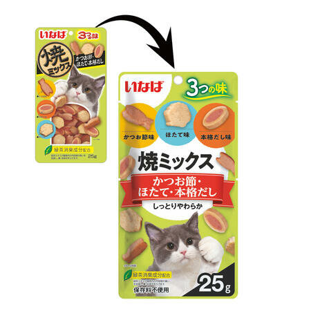 INABA Yaki Miksu 5 шт по 25 г лакомство для кошек с кацуобуси, морским гребешком и бульоном
