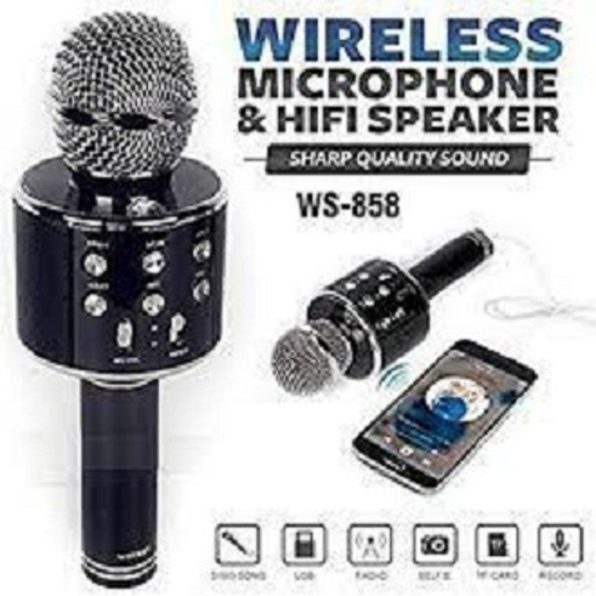WS 858 портативный перезаряжаемый беспроводной Bluetooth караоке микрофон динамик KTV микрофон для пения высокий звук