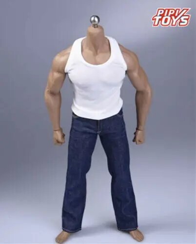 Фигурки Phicens Body M35 1/6 Мужской белый жилет и синие джинсы White Vest Jeans
