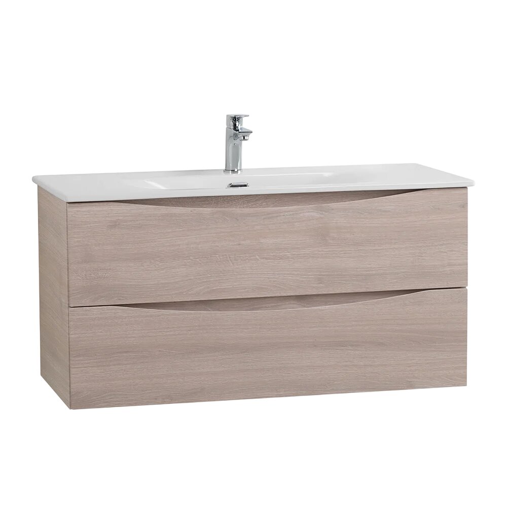 Тумба с раковиной BelBagno Marino-cer-n 100 подвесная, 101 см, светлое дерево, матовая, из МДФ, с ящиками, раковина для ванной, фаянсовая, прямоугольная, встроенный слив-перелив