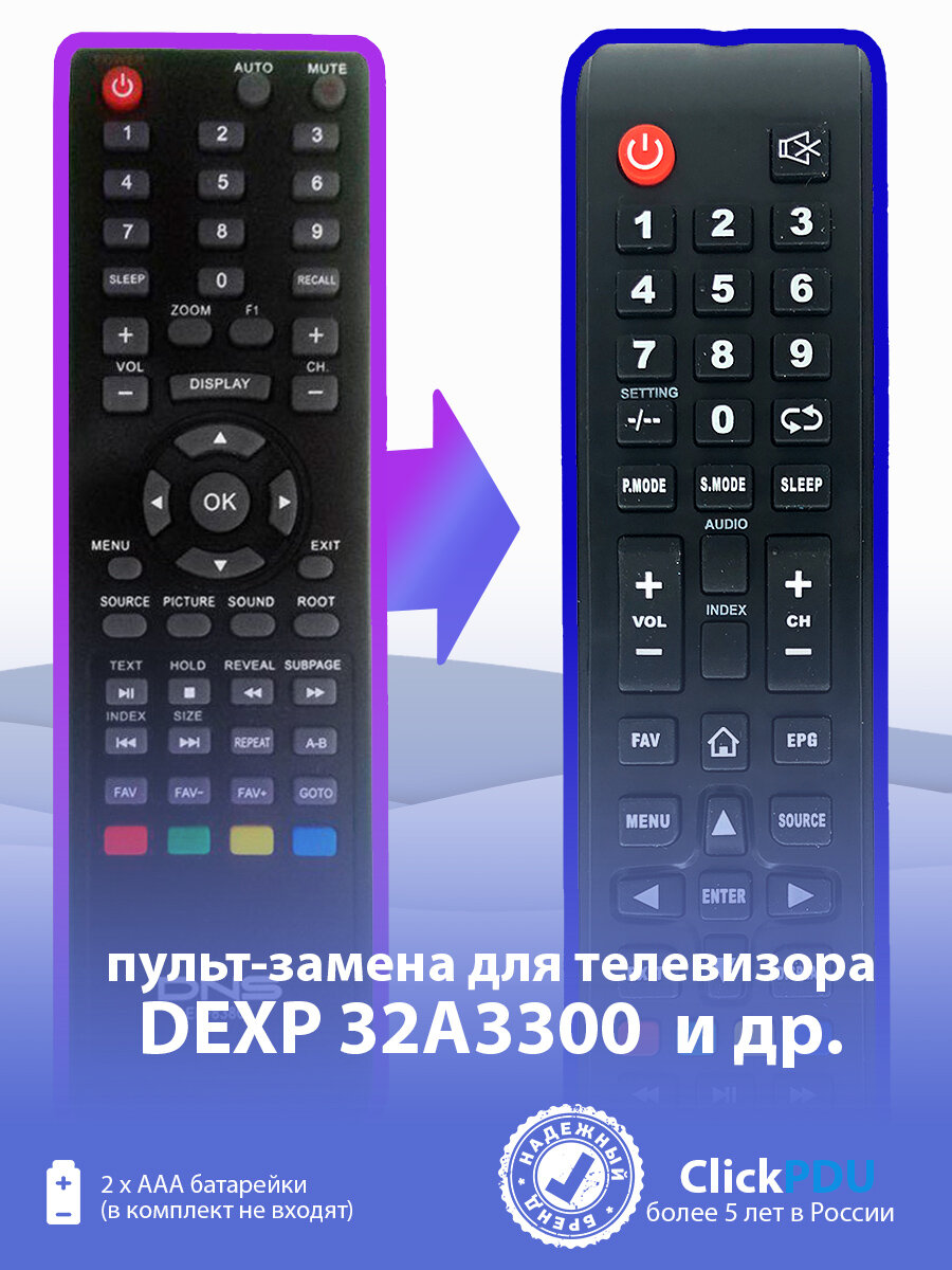 Пульт для телевизора DEXP 32A3300 и других