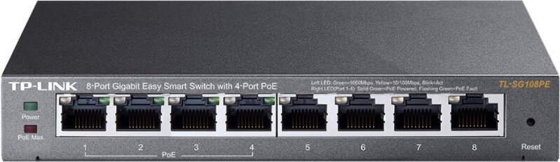 Управляемый коммутатор TP-LINK TL-SG108PE (8 x 1 Гбит/с, 4 порта IEEE 802.3af (PoE))